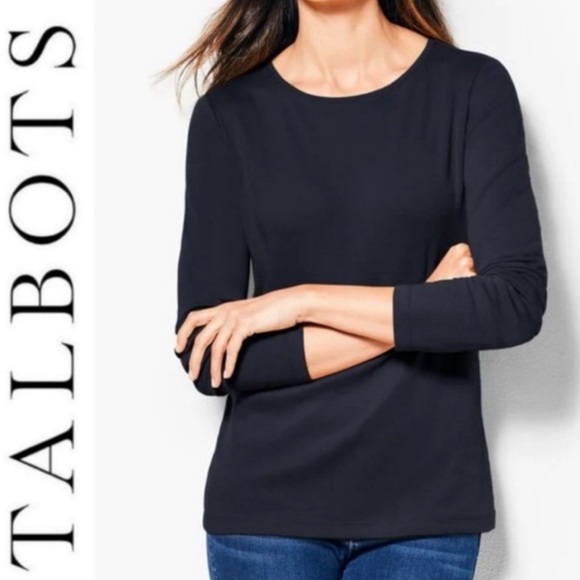 Talbots | Tops | Talbots Black Stretch Cotton 34 Sleeve Boat Neck Tee ...